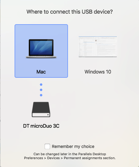 KB Parallels: Where to connect this USB device? dialogue doesn't appear after second and further ...